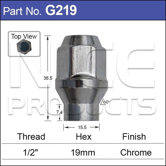 MAG WHEEL NUT TAPERED AND SHANKED 1/2" FORD XK TO XH